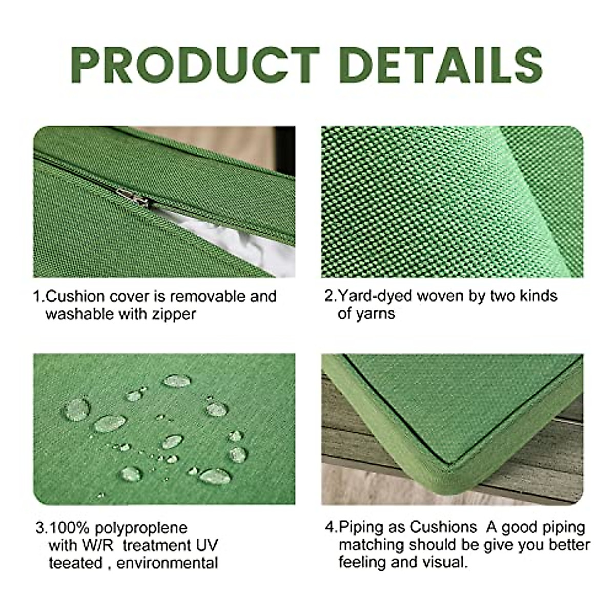 ARTPLAN Outdoor Deep Seat Slipcovers,Patio Seat Back Covers Only 24x24x6 18x24 Olefin,Square Outdoor Cushion Cover, for Patio Funiture,Invisible Green