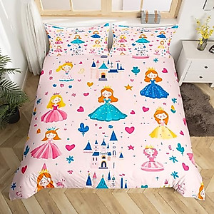 Feelyou Kids Dreamy Princess Duvet Cover King Size, Castle Bedding Set Boys Girls Magic Castle Comforter Cover Cute Cartoon Teens Bedspread Cover Bedroom Decor Quilt Cover (No Comforter)