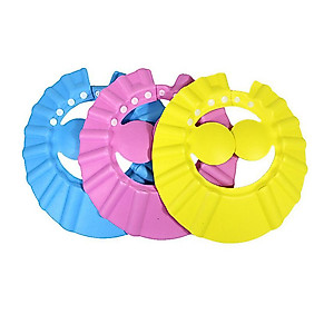 3PCS Soft Adjustable Bath Accessories Shampoo Shower Cap Hat with Earmuff Cover Hair Washing Shield Hat Hair Cutting Protector for Baby Kids Toddler Children(Color Random)