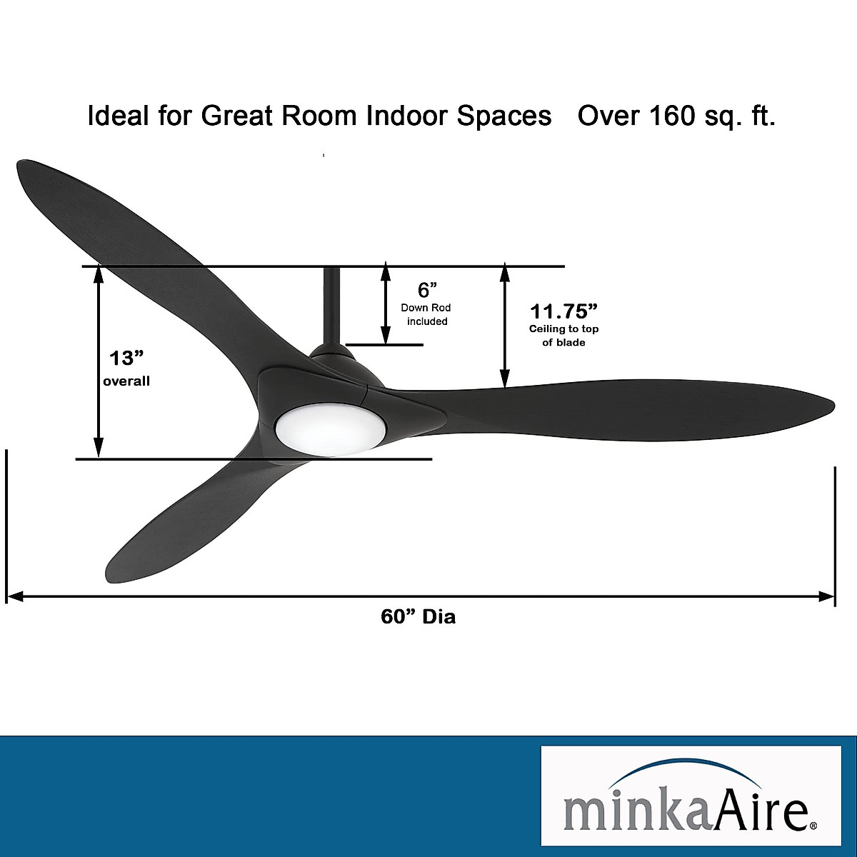 MINKA-AIRE F868L-CL/CL Sleek 60" Smart Ceiling Fan with LED Light, Remote and Wall Control