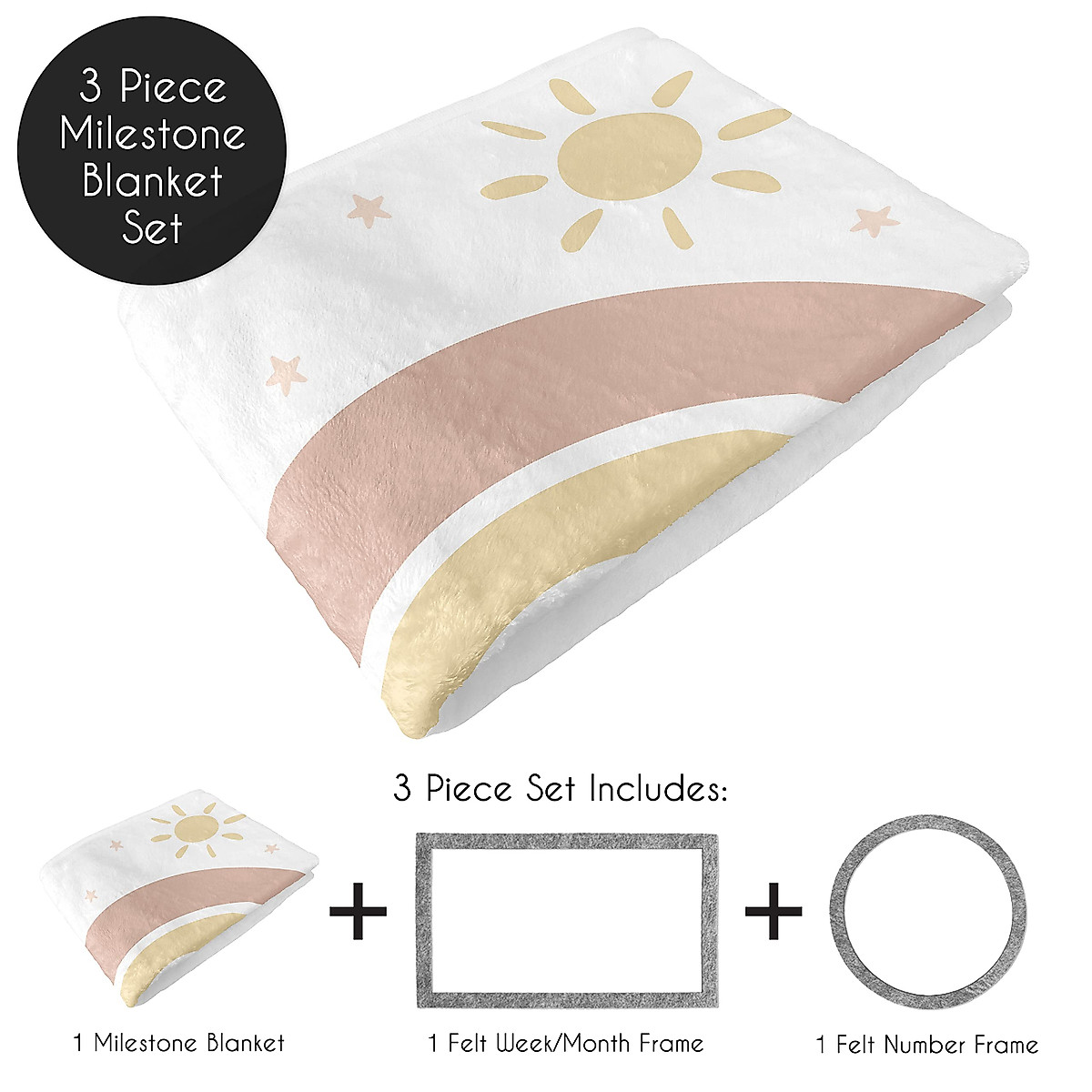 Sweet Jojo Designs Boho Rainbow Girl Milestone Blanket Monthly Newborn First Year Growth Mat Baby Shower Memory Keepsake - Blush Pink Dusty Rose Gold Yellow Mauve Taupe Beige Tan Bohemian Celestial