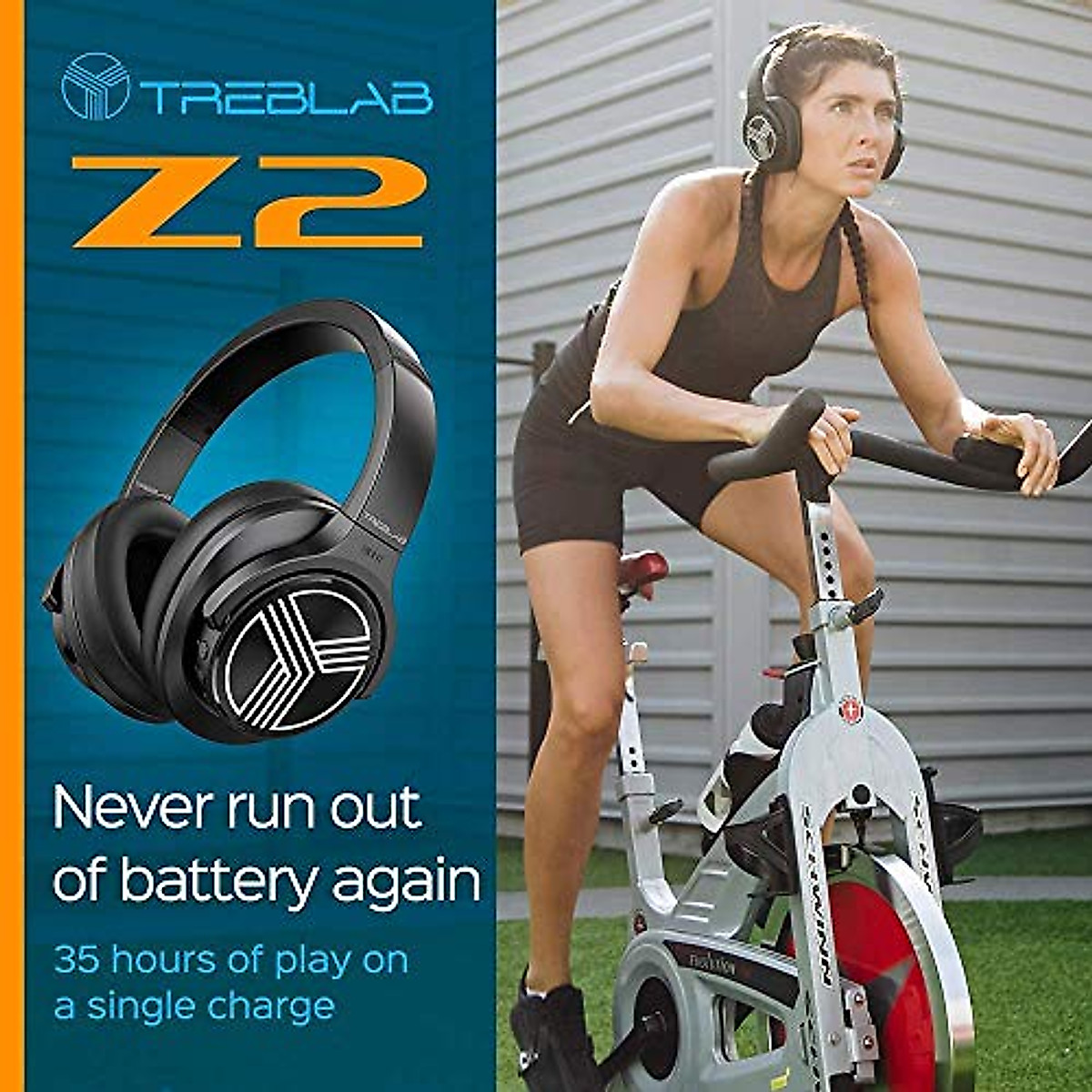 TREBLAB Z2 | Over Ear Workout Headphones with Microphone | Bluetooth 5.0, Active Noise Cancelling (ANC) | Up to 35H Battery Life | Wireless Headphones for Sport, Workout, Running, Gym