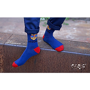 Wish Island Men's 5 Packs Animal Socks Cat Gifts Cute Fun Crazy Cotton Casual Crew Socks (Cat)