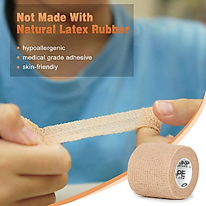 OK TAPE Self Adherent Cohesive Bandages Wrap 12Packs, 2 Inches X 5 Yards, Non-Woven Self Adhesive Athletic Sports wrap Tape, Vet Wrap Bandages Tape, for Thumb Finger Wrist Ankle (Beige)