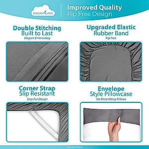 DREAMCARE Full Size Sheets – 4 pcs Cooling Sheets – up to 21” Deep Full Sheet Set – Hotel Luxury Sheets & Pillowcases – Superior Softness 100% Fine Microfiber with Side Pocket – Gray
