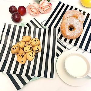 Suiwen 150 Black and White Striped Wax Paper, Food Picnic Paper, Greaseproof Paper,Waterproof Dry Hamburger Paper Liners Wrapping Tissue for Plastic Food Basket(Black/White) (150)