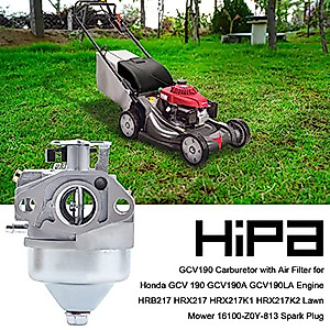 HIPA GCV190 Carburetor with for Honda GCV 190 GCV190A GCV190LA Engine HRB217 HRX217 HRX217K1 HRX217K2 Lawn Mower 16100-Z0Y-813 Spark Plug
