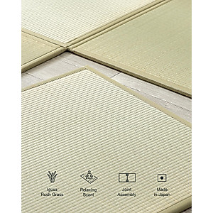 FULI Japanese Square Tatami Rug, Lightweight Igusa Mat (Japanese Rush Grass), Made in Japan (Natural, 4 Pieces)