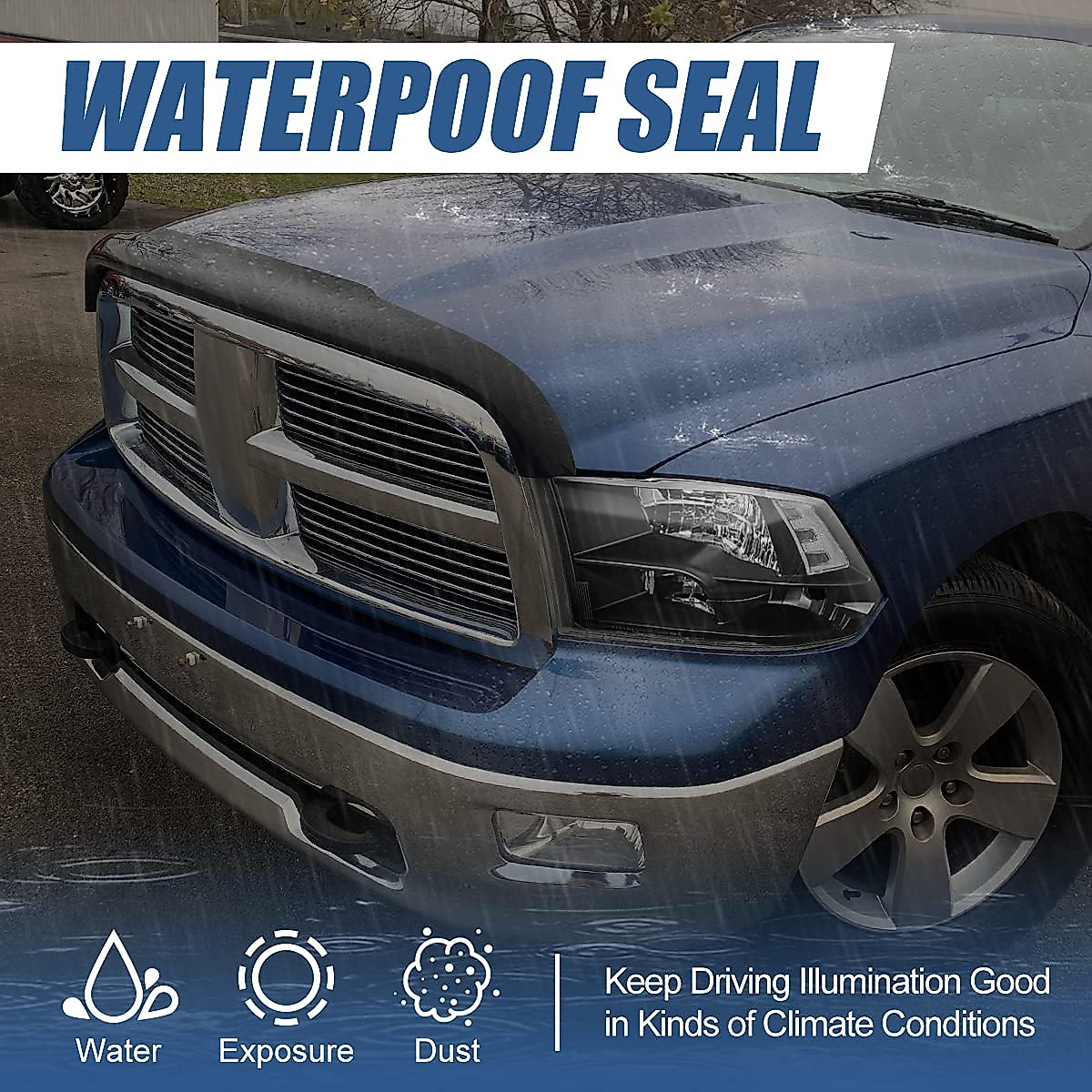 Auto Dynasty Quad Halogen Headlights Assembly Compatible with Dodge Ram 1500-5500 (New Body Style) 2009-2018, Driver and Passenger Side, Black Housing Clear Corner