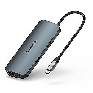 WAVLINK USB C Hub, 8-in-1 Type C Adapter Mini Docking Station with 4K 30Hz HDMI, 2K 60Hz VGA, Gigabit Ethernet, 2 USB 3.0, SD/TF Card Reader, 87W Power Delivery for MacBook Pro and More