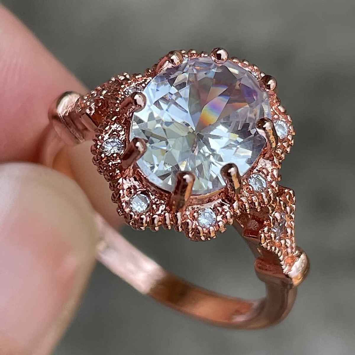 Hsitgexf Rose Gold Plated Oval Cut Cubic Zirconia Engagement Promise Rings, Classical Stunning CZ Eternity Bride Wedding Band Ring for Women (US Size 7)