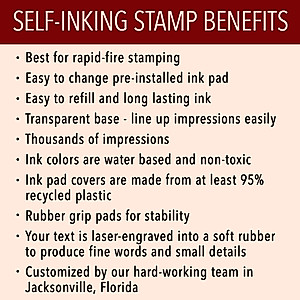 Custom Address Stamp - 20 Font Options - 3 Line Self-Inking Address Stamp - Up to 3 Lines of Customized Text | Multiple Ink Color Options (Large)