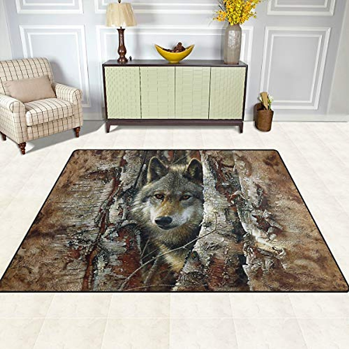 Art Wolfs Area Rug 5'x 7', Educational Polyester Area Rug Mat for Living Dining Dorm Room Bedroom Home Decorative