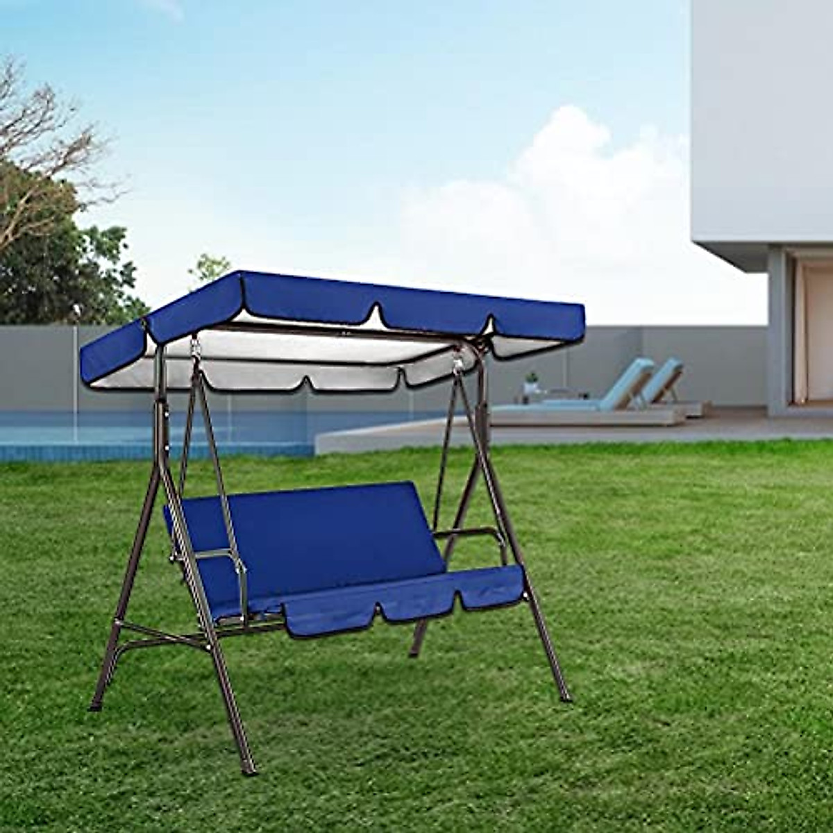 Hzemci Outdoor Patio Swing Cushion Cover Set, Swing Canopy Replacement Cover + Swing Cushion Cover for 3 Seater Swing Outdoor Swing Seat Cover Replacement, 210D Waterproof Silver-Coated Oxford Fabric