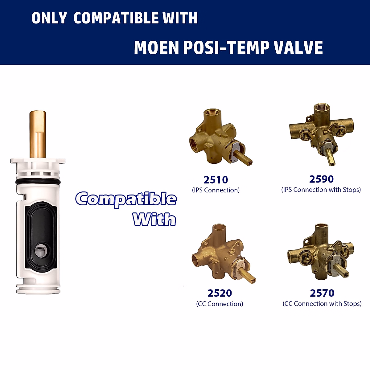 Replacement Cartridge for 1222 with Puller & Retainer Clip, Tub and Shower Repair Kit for One Handle Faucet, Bathtub Shower Valve Parts and Removal Tool, Brass and Plastics
