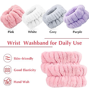 4 Pairs Microfiber Wrist Wash Bands Set,Soft Spa Face Absorbent Wristbands Wrist Sweatband No Drip Cleansing Cuffs Sweatband for Women Girls (Mixed)