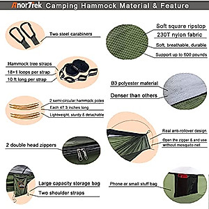 AnorTrek Professional Camping Hammock with Mosquito Net, Lightweight Portable Double Hammock with Two 10 FT Hammock Tree Straps, 230T Nylon Hammock for Camping, Hiking, Yard, Backpacking