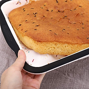 Colorful Taco Holder Stands Set of 6 - Premium Large Taco Tray Plates Holds Up to 3 or 2 Tacos Each, PP Health Material & Non-Stick Silicone Square Cake Pan 8 x 8 inch with reinforced Stainless Steel