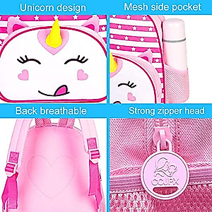 ZLYERT 3PCS Toddler Backpack for Girls, 12" Unicorn Preschool Bookbag with Lunch Box, Cute Animal Kids Kindergarten Schoolbag - Pink