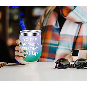 Sheng Run You're Awesome Keep That Up - Inspirational Thank You Gifts, New Job Congratulation Christmas Funny Birthday Gifts Idea for Women, Friends, Employee, Coworkers, Wine Tumbler Black, 12 oz