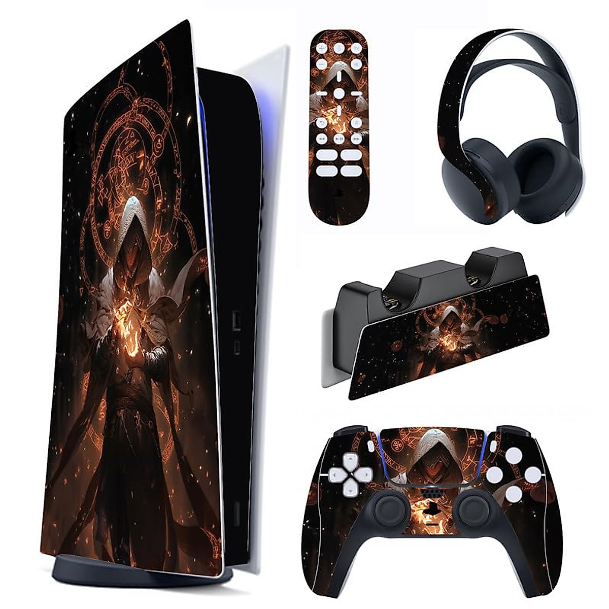 PlayVital Summon of Flame Full Set Skin Decal for ps5 Console Digital Edition, Sticker Vinyl Decal Cover for ps5 Controller & Charging Station & Headset & Media Remote