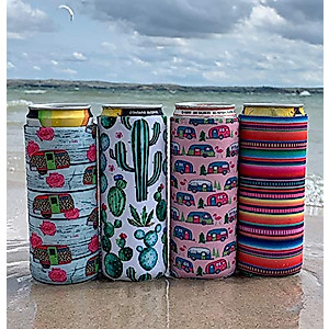 Party Girl Kim Slim Can Coolers - Neoprene Insulated Slim Can Cooler for Tall Skinny 12oz Cans like Truly Hard Seltzers and Red Bull - 4 Pack Camper