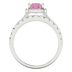 Clara Pucci 1.6ct Princess Cut Halo Solitaire Pink Simulated Diamond Engagement Promise Bridal Ring Band set 14k White Gold 9.5