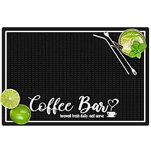 SOSMAR Coffee Bar Mat, 18" x 12" Spill Mat, Thick Durable Rubber Bar Mat, Coffee Maker Mat, Bar Accessories, Non-Slip Coffee Mat, Cup Mat for Coffee Station, Coffee Tamper Mat for Countertop, Black
