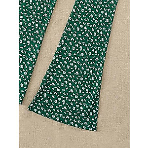 SOLY HUX Girl's Two Piece Outfits Summer Tops Short Sleeve T-Shirt Figure Graphic Tee and Pants Bell Bottom Flared Pants Set White and Green 9 Years