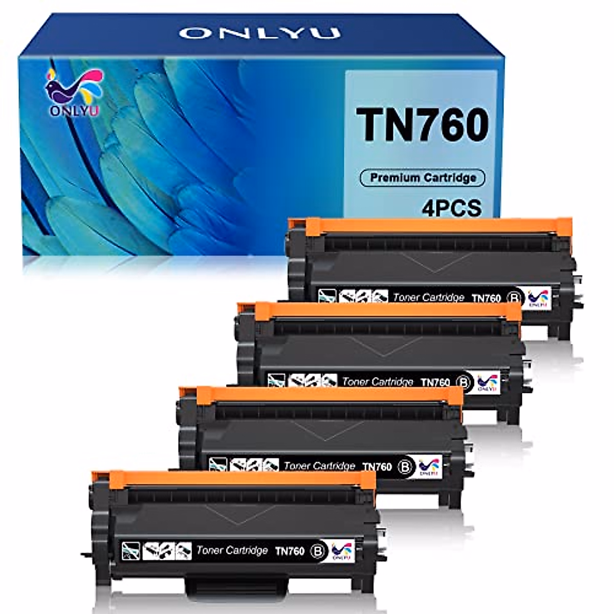 ONLYU TN760 Toner Cartridge High Yield Replacement Compatible for Brother TN760 TN-760 TN 760 TN-730 TN730 Toner for Brother Printer MFC-L2710DW MFC-L2750DW HL-L2350DW HL-L2395DW DCP-L2550DW (4-Black)