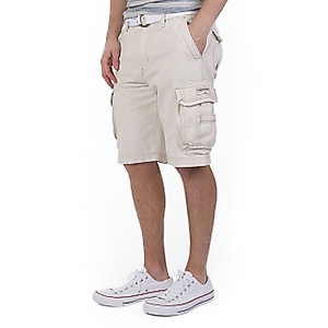 Unionbay Men's Survivor Belted Cargo Short, Stone, 36