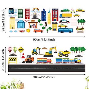 Transportation Wall Decals Construction Wall Stickers Vehicle Tractor Cars Trucks Excavator Stickers Peel and Stick Transportation and City Scene Decals for Kids Nursery Bedroom Living Room Playroom