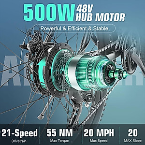 ANCHEER Electric Bike for Adults, 500W EBike, 500WH E Bike, 3.5H Fast Charge, 21-Speed Gears Bikes, 26 * 2.1'' Mountain Digital Display, Cruise Control, Ebikes, Blue