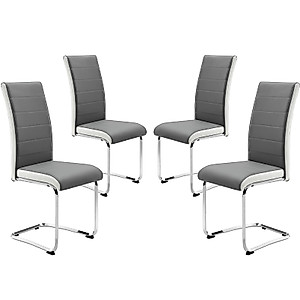 SICOTAS Dining Chairs Set of 4 - Modern Kitchen Chairs Faux Leather, High Back Dining Room Chairs with Metal Base, Upholstered Dinner Chairs, 4 PCS Armless Side Chair for Dining Room and Kitchen, Grey