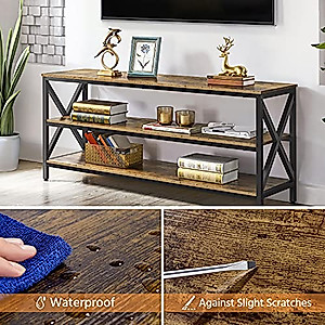 Yaheetech Industrial TV Stand for TV up to 65 inch, 55" TV Cabinet with 3 Tier Storage Shelves for Living Room, Entertainment Center TV Console Table with Metal Frame, Rustic Brown