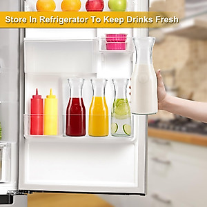 Woisut Set of 4 Glass Carafe with Lid, 1 Liter Beverage Glass Carafe, Juice Carafe Water Pitcher for Mimosa Bar Supplies, Brunch, Drink, Milk, Cold Water, Iced Tea, Lemonade