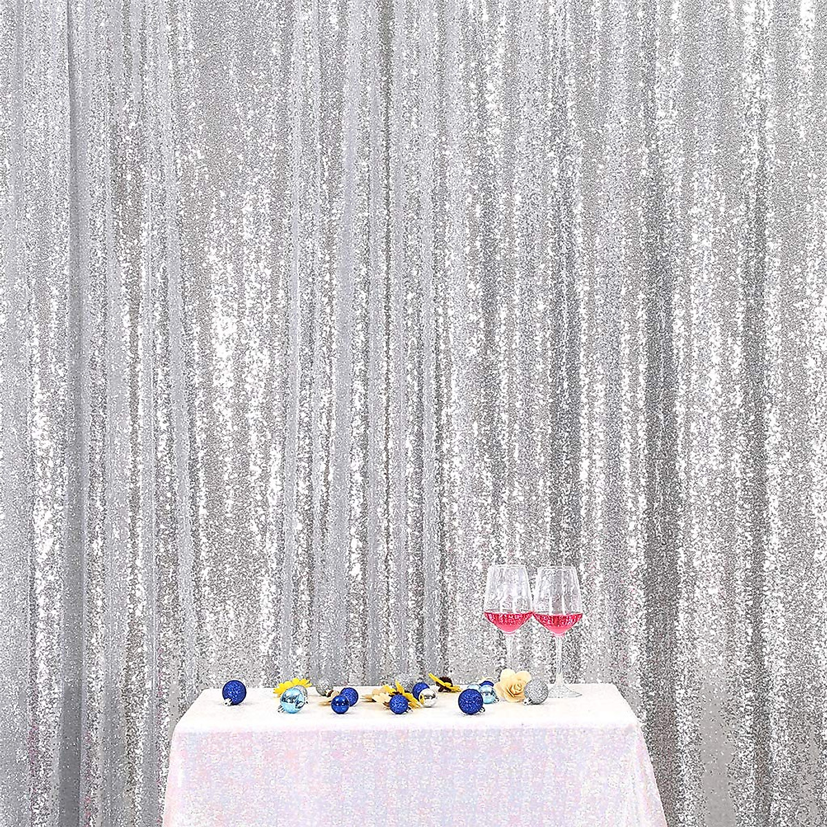 Eternal Beauty Silver Sequin Backdrop, 4x6 Ft Glitter Background Curtains for Shimmer Photography Party Wedding Birthday Back Drop Decor
