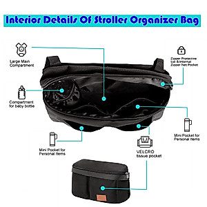 Miracle Baby Stroller Organizer Bag for Mom,Universal Stroller Storage Caddy Diaper Bag- Compatible with Most Stroller - Multifunctional Larg(Black)