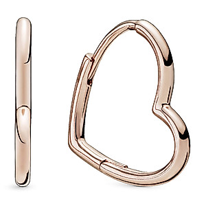 PANDORA Asymmetrical Heart Hoop Earrings - Minimalist Hoop Earrings - Stunning Women's Earrings - Great Gift for Her - 14k Rose Gold