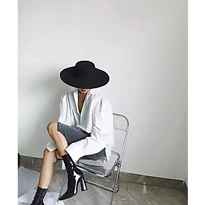 ENFUSO Gothic Nugoth Witchy Stiff Women's Fashion Accessory Black Wool Wide Brim Goth Witch Hat (Black04)