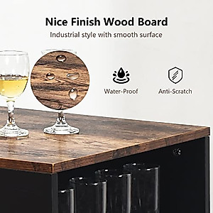 COSTWAY 3 Pieces Bar Table and Chairs Set, Counter Height Dining Table with 2 Bar Stools and 3 Shelves, Industrial Pub Kitchen Table Set for Living Room, Restaurant, Bar, Brown