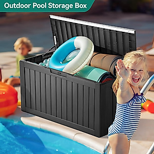 YITAHOME 80 Gallon Resin Deck Box, Outdoor Lockable Storage Box for Patio Furniture, Waterproof Patio Deck Box for Cushions, Pool Supplies, Sports Equipment and Garden Tools, Black