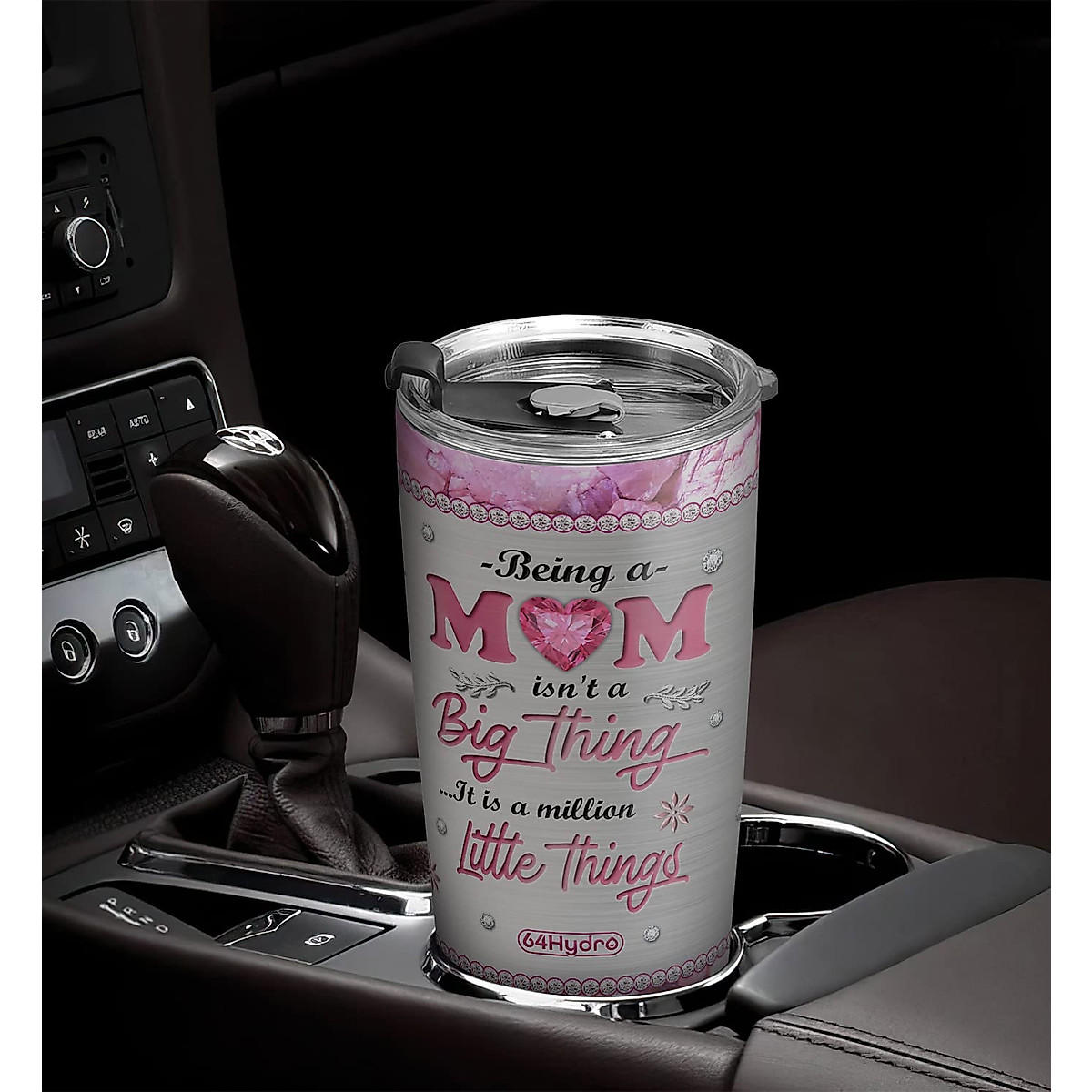 64HYDRO 20oz Jewelry Elephant Mom, Being a Mom isn't a big thing it is a million little things, Grandma, Mother Gifts, Stainless Steel Double Wall Vacuum Insulated Coffee Mug, Travel Cup with Lid