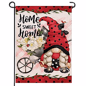 Artofy Home Sweet Home Summer Gnome Decorative Garden Flag, House Yard Gardenia Flower Cart Outside Decor, Spring Farmhouse Outdoor Small Burlap Decoration Double Sided 12x18