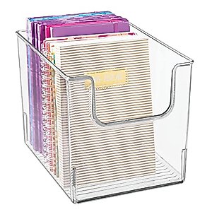 mDesign Modern Plastic Open Front Dip Storage Organizer Bin Basket for Home Office Organization - Shelf, Cubby, Cabinet, Cupboard, and Closet Organizing Decor - Ligne Collection - Clear