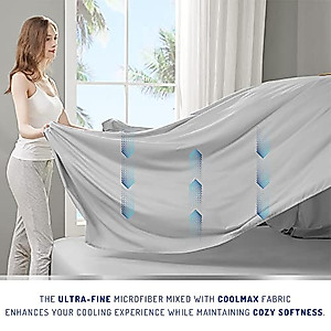 Degrees of Comfort Coolmax Cooling Sheets | Queen Size Bed Sheet Set for Hot Sleepers | Soft Fabric with Deep Pocket 4PC - Light Grey