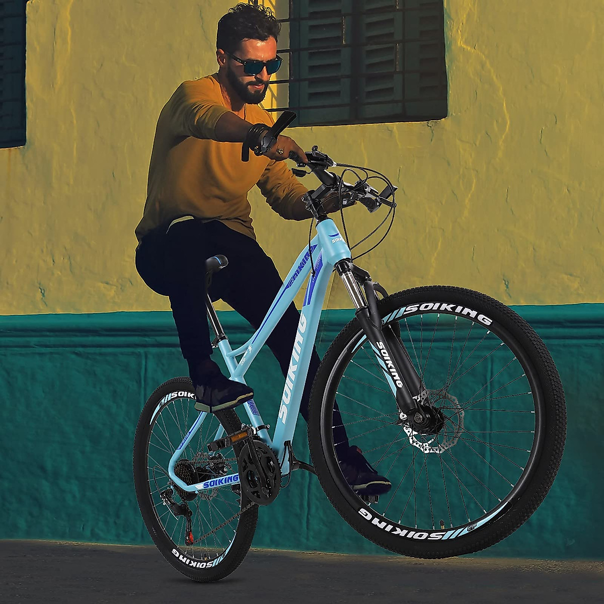 26'' Mountain Bike, 21 Speed Outdoor Snow Beach Bike, Full Suspension Adult Hybrid MTB Racing Bikes for Women Men, Comfort Complete Cruiser Bicycle, Lightweight City Commuter Road Cycling (L)