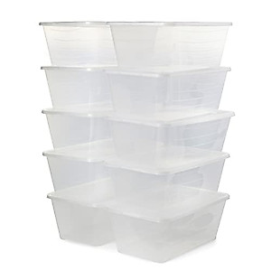 Life Story 5.7 Liter Shoe, Accessory, and Closet Plastic Storage Box Multi-Purpose Lidded Stacking Tote Containers, Clear (10 Pack)