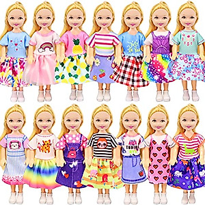 ZITA ELEMENT 16 Pcs 5.3 Inch - 6 Inch Girl Doll Clothes and Accessories - 3 Dresses, 3 Swimsuits, 2 Shoes, 5 Outfits Hangers, 1 Skateboard, 1 Glasses and 1 Toy Dog