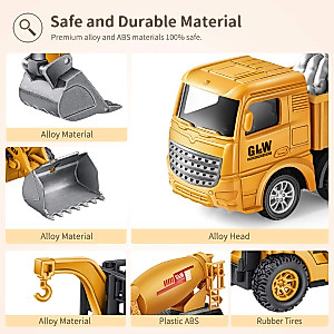 Geyiie Construction Vehicles Truck Toys, Engineering Truck Die Cast Alloy Truck Head, Tractor Trailer Excavator Dump Loader Cement Forklift Sandbox Gift for Toddlers Kids 3 4 5 6 Year Old Boy